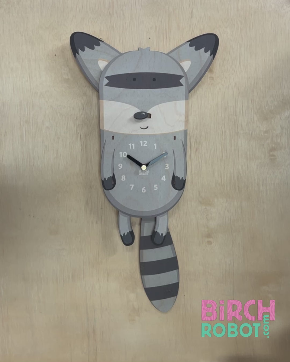 Kids Clock - Raccoon Pendulum Clock for Kids - Woodland Raccoon Clock ...