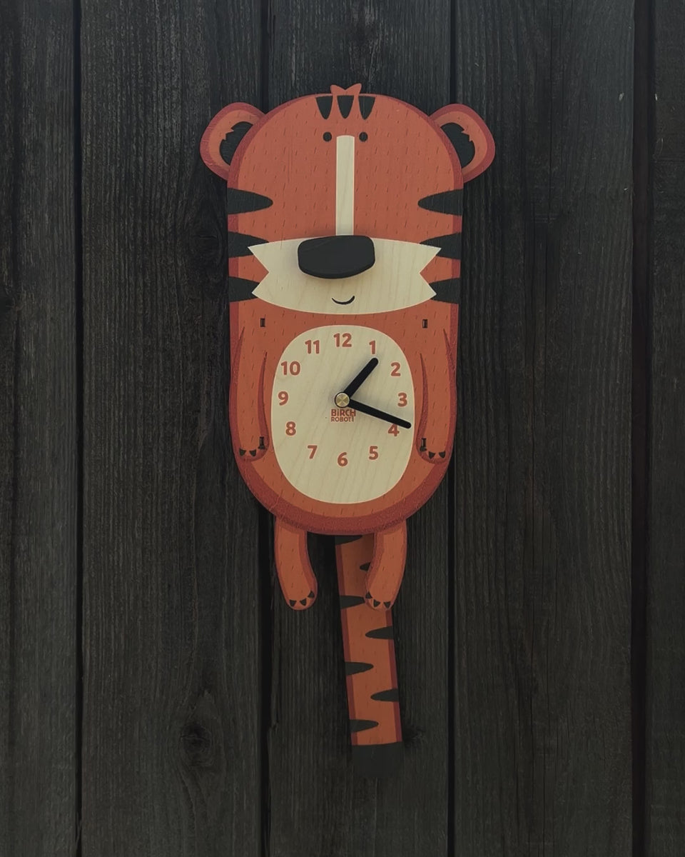 Rufus the Tiger Pendulum Wall Clock – Birch Robot