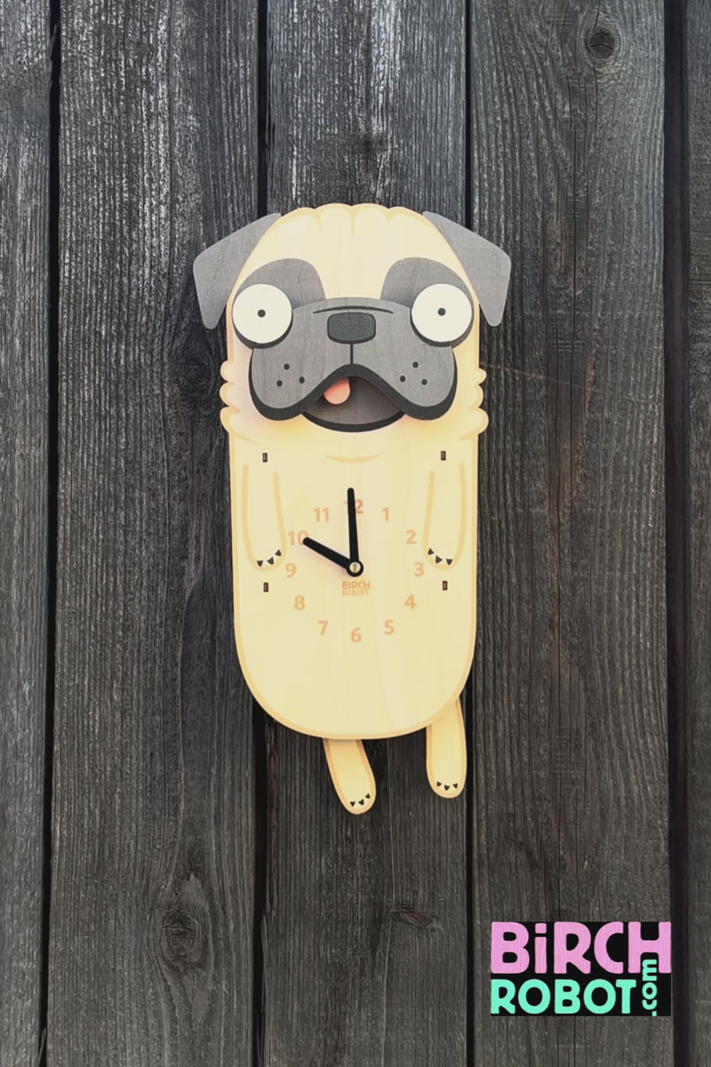 Pug Clock | Pug Dog Clock | Kids Wall Clock | Puppy Pendulum Clock ...