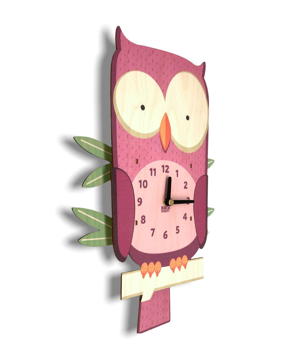 Kids Clocks | Owl Pendulum Clock for Kids | Woodland Nursery Decor – Birch Robot
