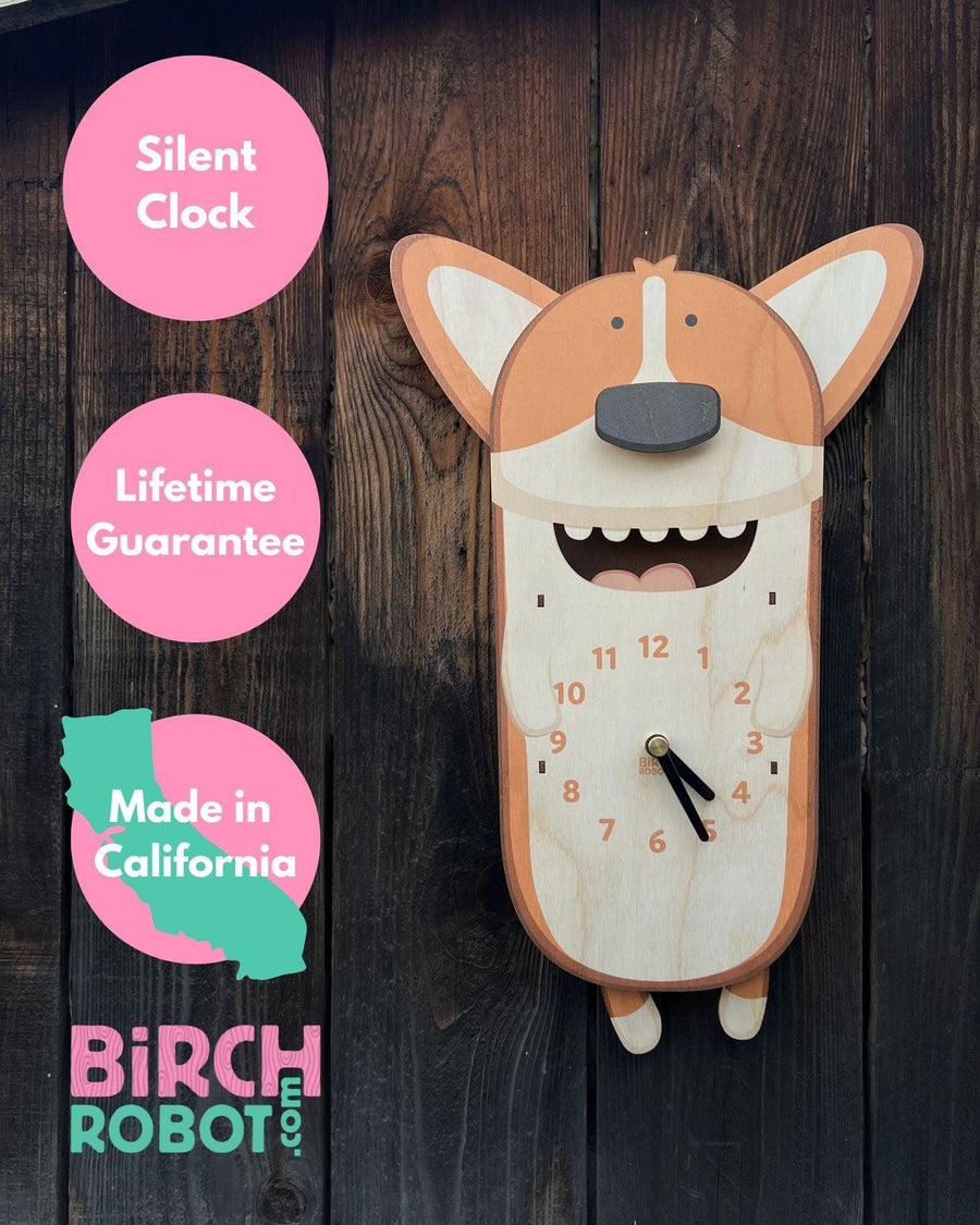Kids Clocks | Corgi Clock | Kids Wall Clock | Puppy Pendulum Clock ...