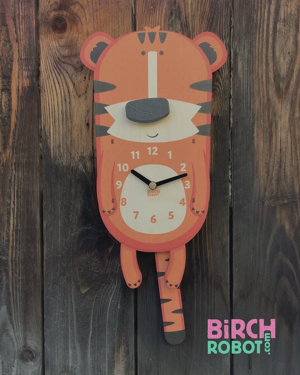 Rufus the Tiger Pendulum Wall Clock – Birch Robot