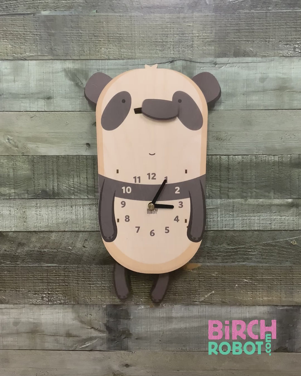 Panda Pendulum Clock for Kids Room & Nursery Wall Decor – Birch Robot